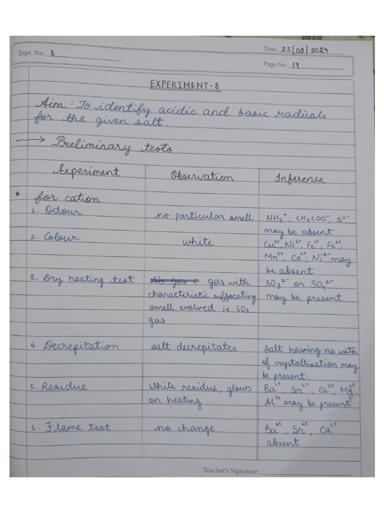 Experiment 8 salt analysis al2(so4)3 | PDF