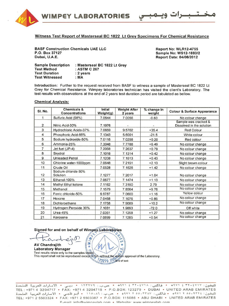 MasterProtect 1822 Chemical Resistance | PDF