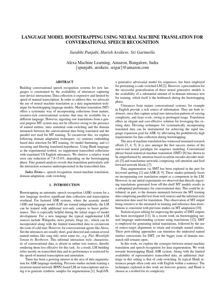 Language Model Bootstrapping Using Neural Machine Translation For Conversational Speech ...