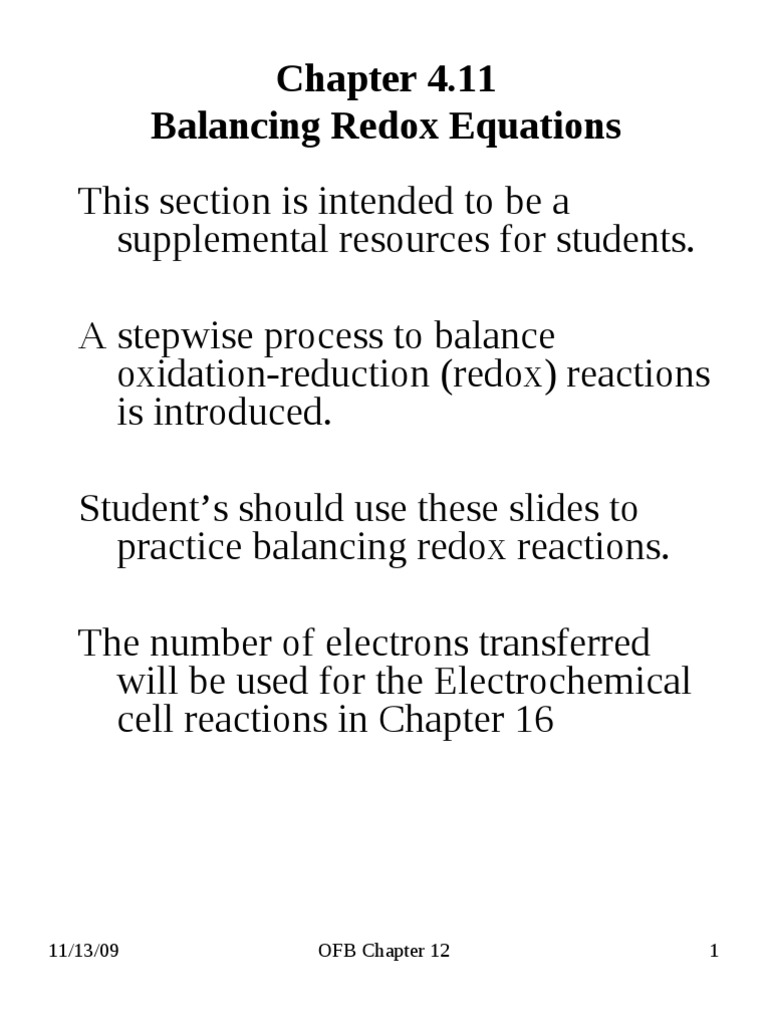 Balancing Redox Equations Handout | PDF | Redox | Atoms
