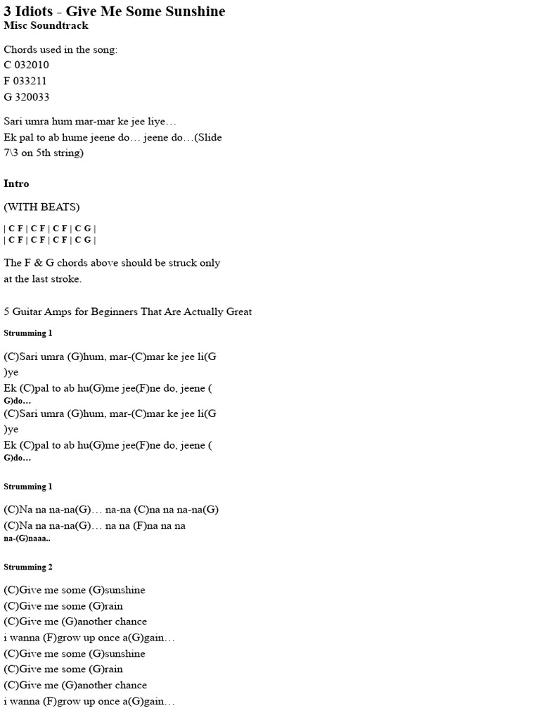 Give Me Some Sunshine Chords Pdf
