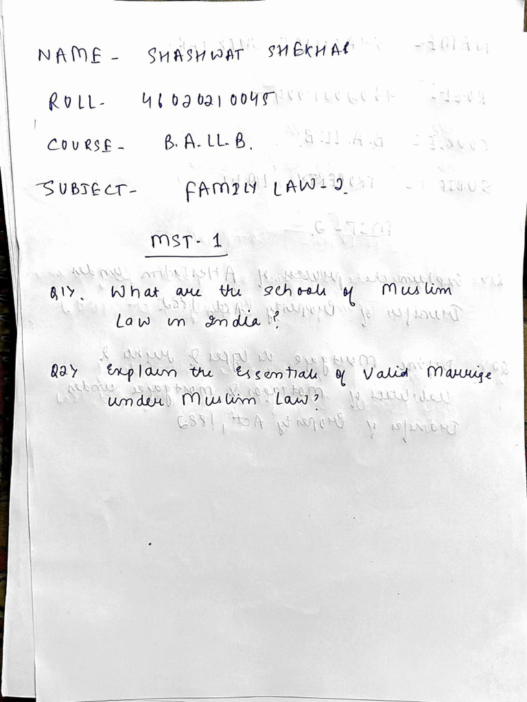 Family Law-2 MST 1 Shashwat | PDF