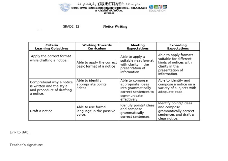 Objective Tracker - Notice Writing | PDF