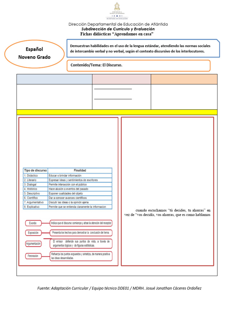 9 Fichas Español - 9no Grado - Junio | PDF