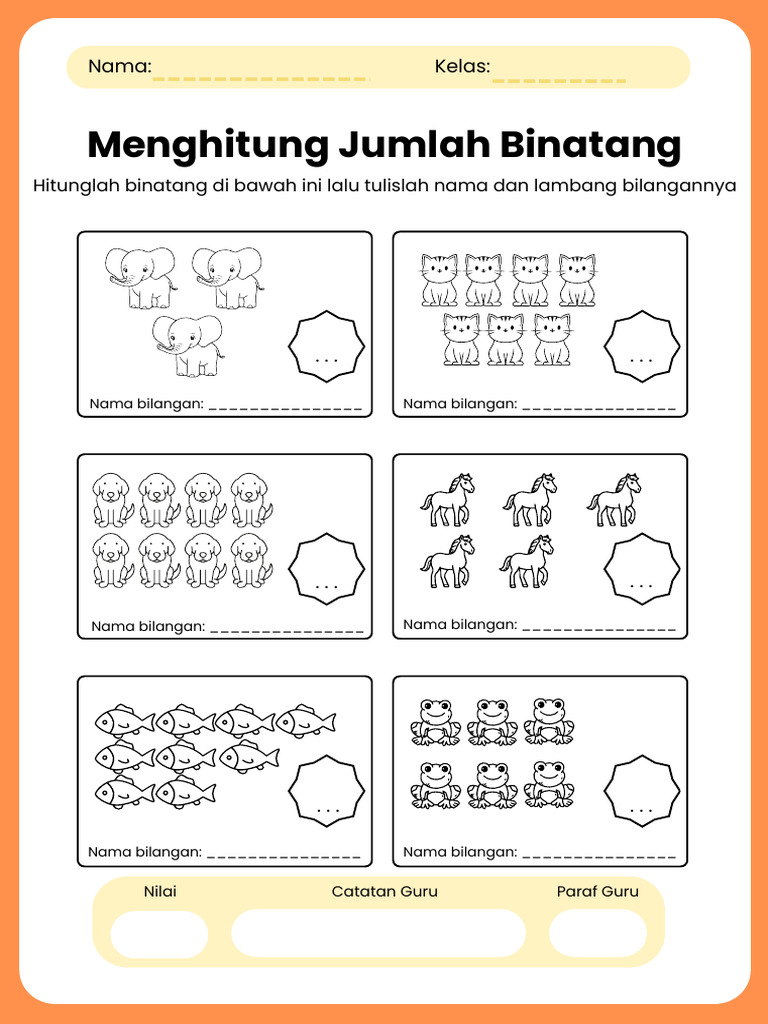 Menghitung Jumlah Binatang Worksheet Kuning Dan Putih - 20240825 ...