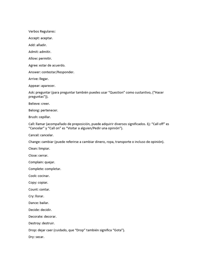 Verbos Regulares Pdf