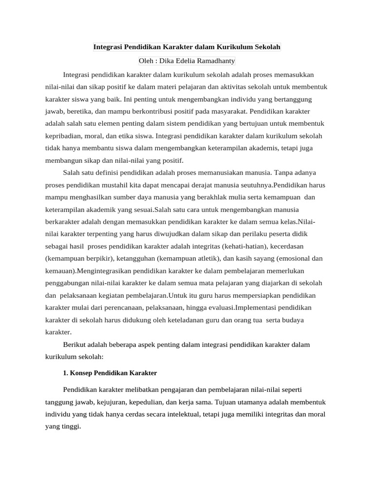 Integrasi Pendidikan Karakter Dalam Kurikulum Sekolah | PDF