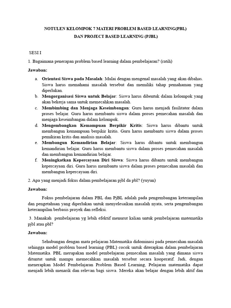 Notulen Kel.7 Materi PBL Dan PJBL | PDF