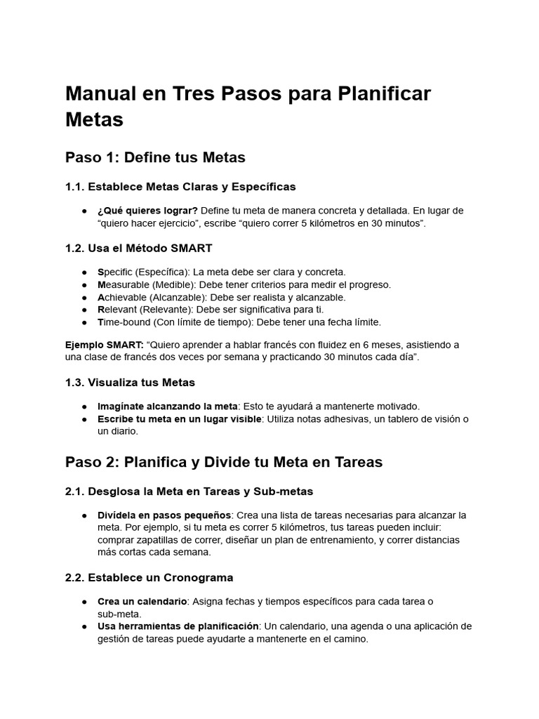 Manual en Tres Pasos para Planificar Metas Paula | PDF