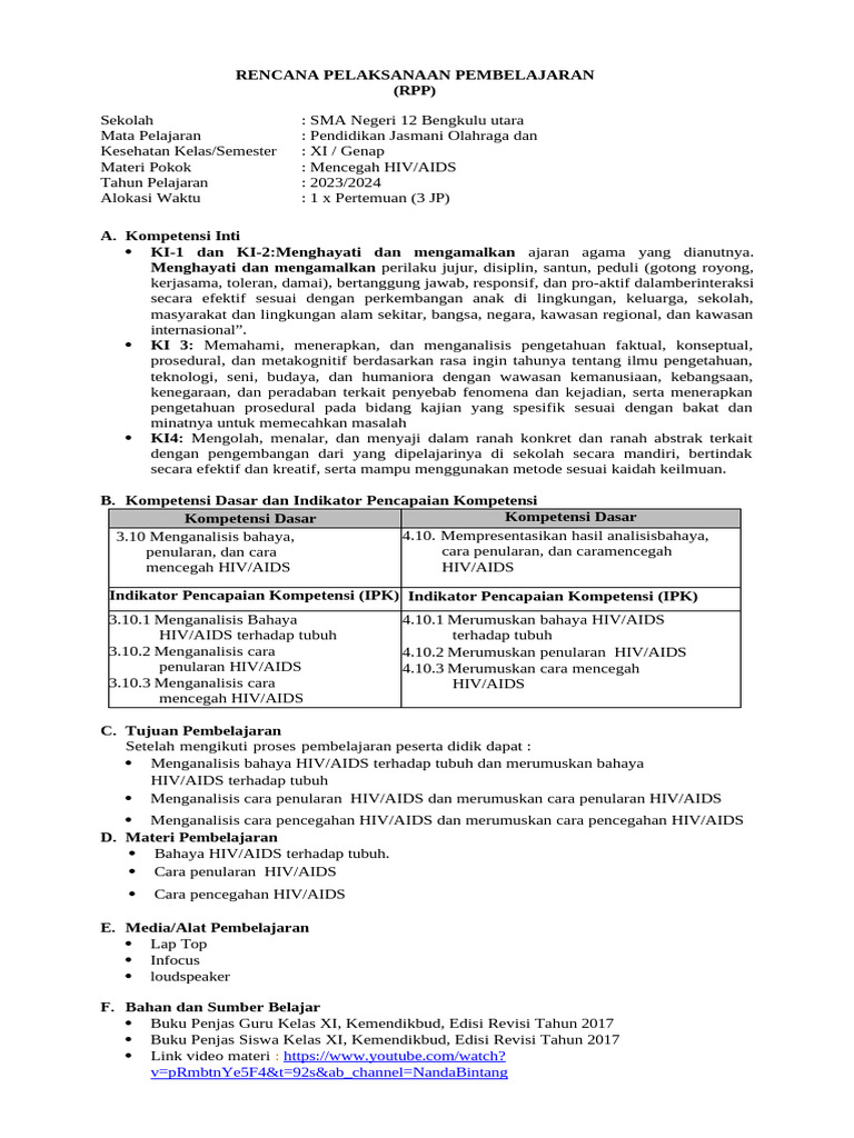 RPP Hiv Baru | PDF