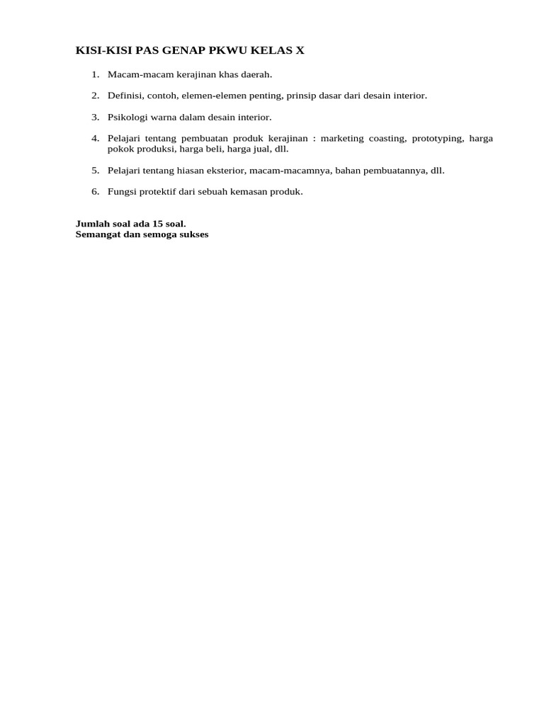 Kisi2 Pas Genap Pkwu X | PDF