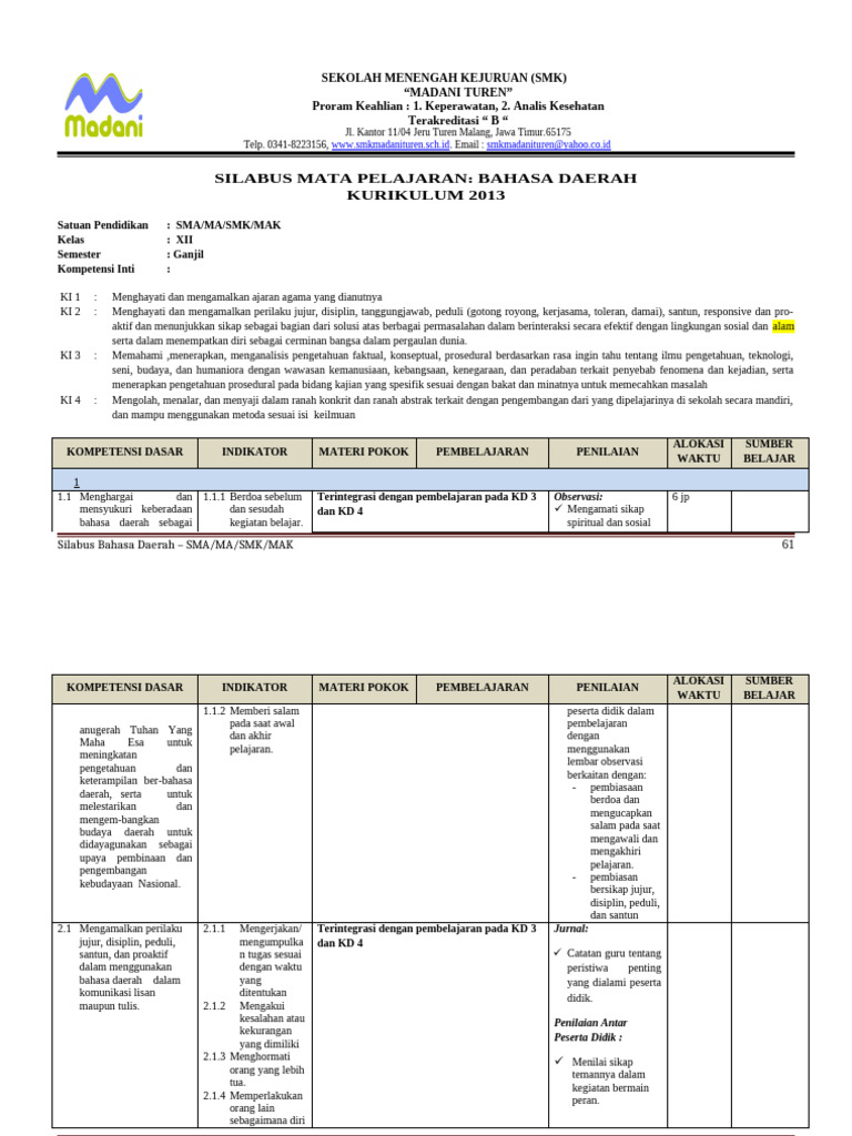 Silabus Sma Kelas 12 Ganjil Genap | PDF