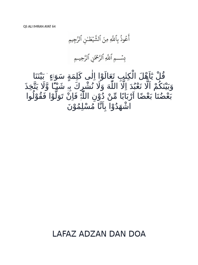 Qs Ali Imran Ayat 64 | PDF