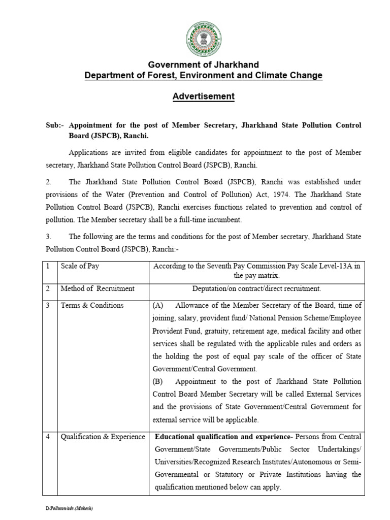 Advertisement-Member-Secretary | PDF