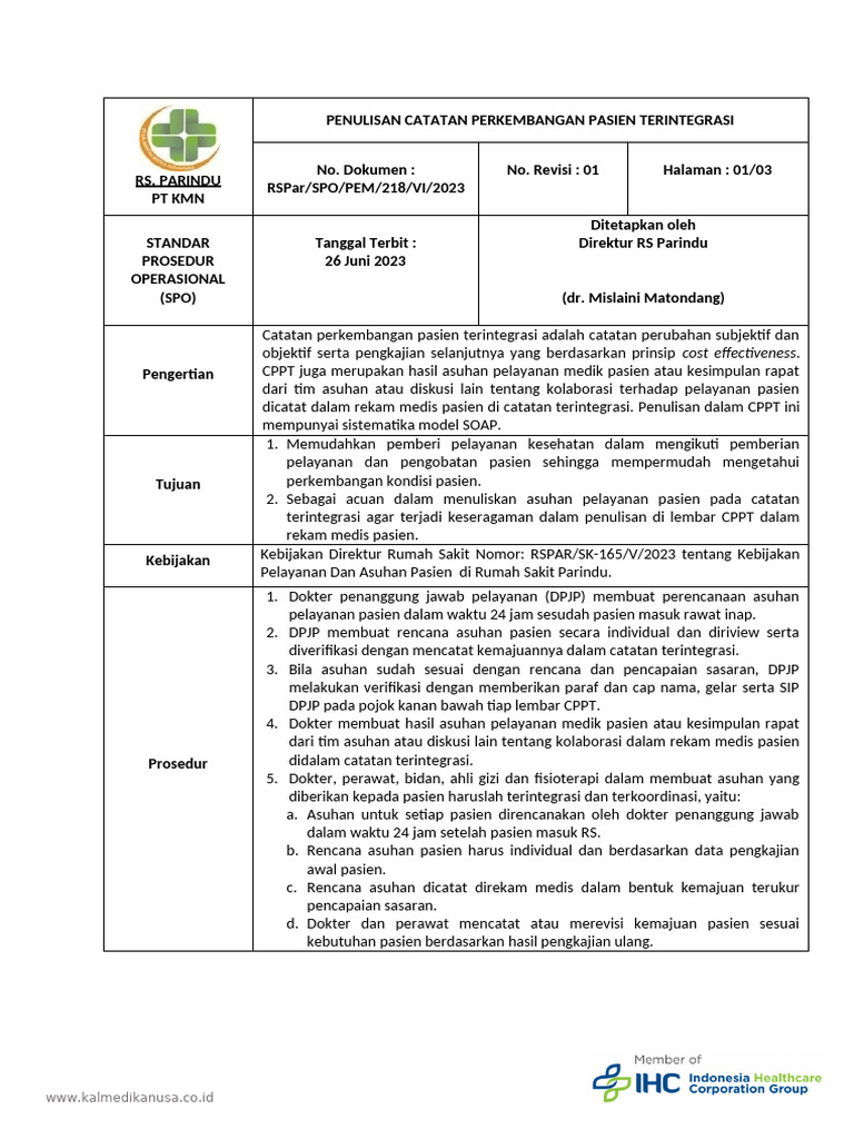 SPO Pencatatan Terintegrasi | PDF