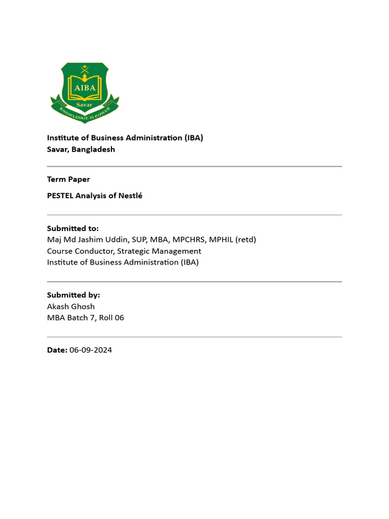 PESTLE Analysis of Nestle | PDF | Nestlé | Market (Economics)