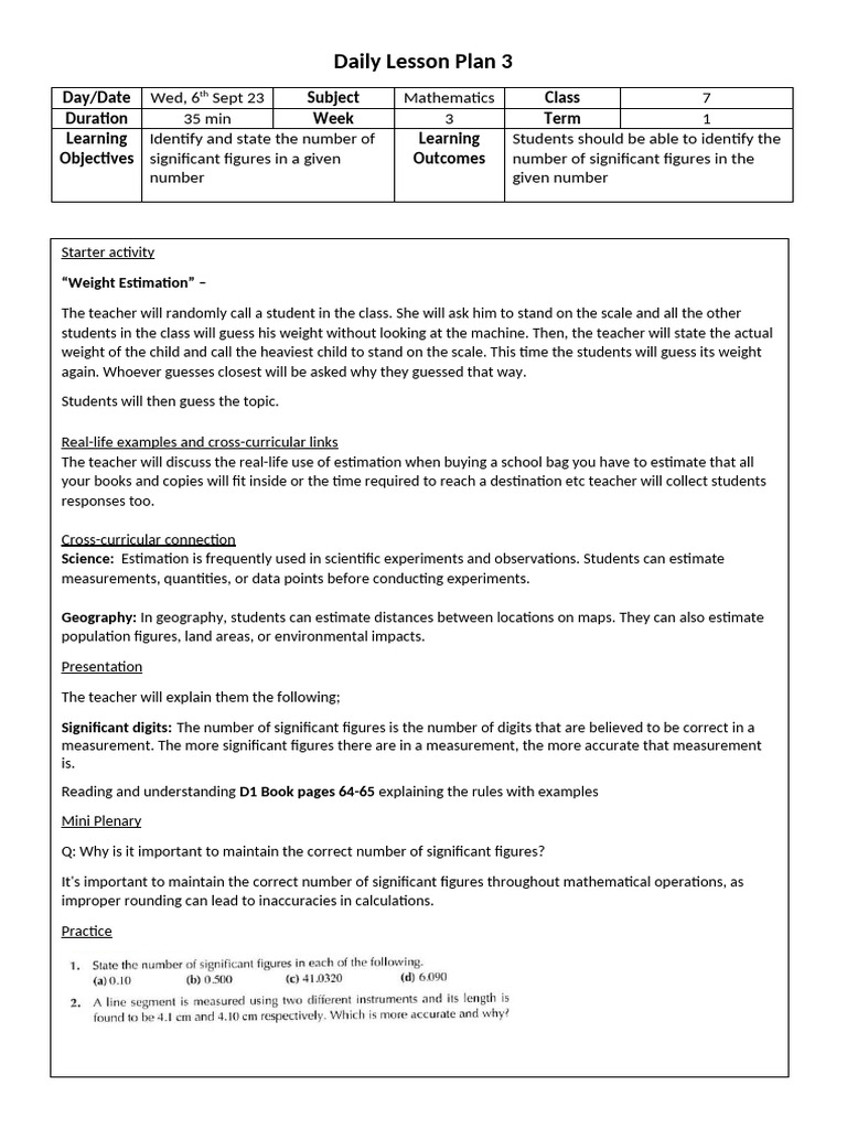 Daily Lesson Plan Mathematics Grade 7 | PDF