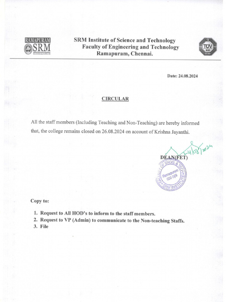 Holiday Circular - Reg | PDF