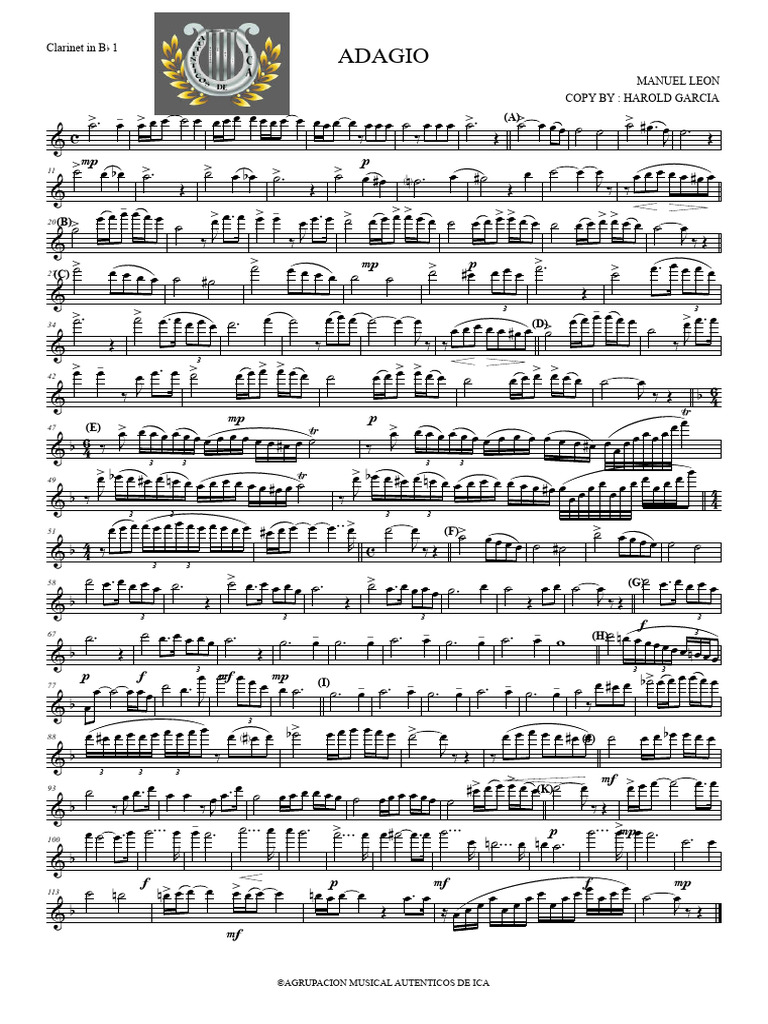 ADAGIO - Clarinet in BB 1.musx | PDF