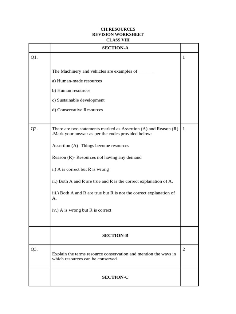 Resources-Revision Worksheet | PDF | Resource | Natural Environment
