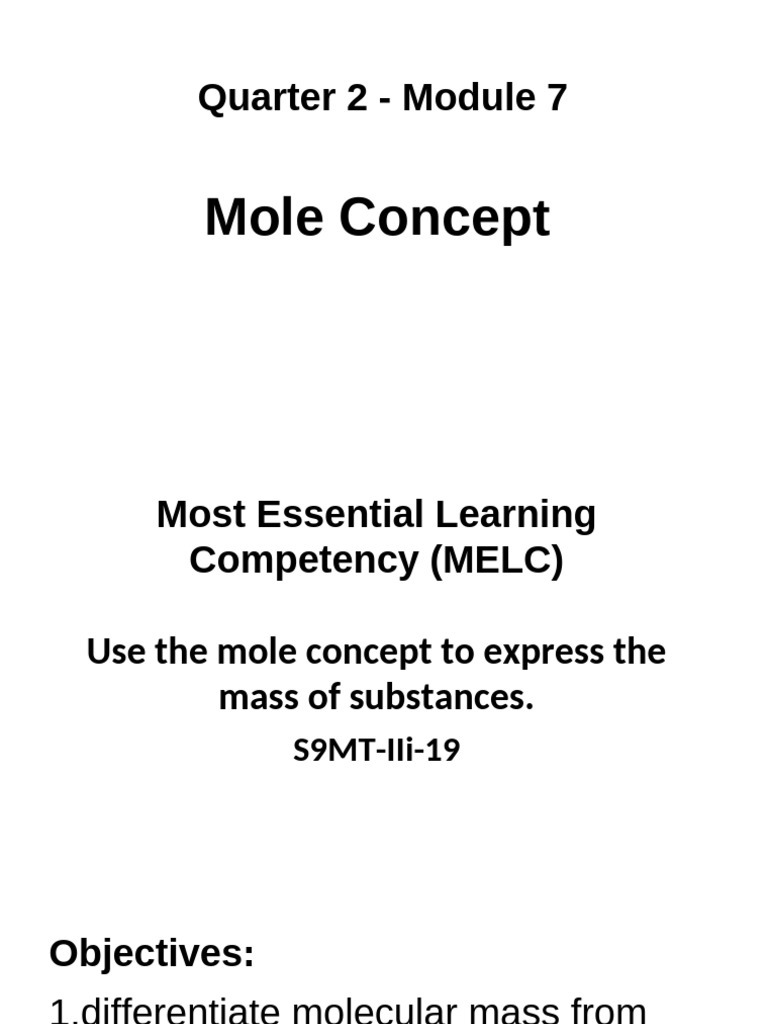 Science 9-Quarter 2, Week 7 - Mole Concept | PDF