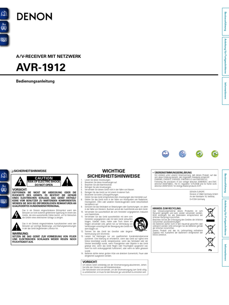 Bedienungsanleitung Denon Avr 1912 | PDF