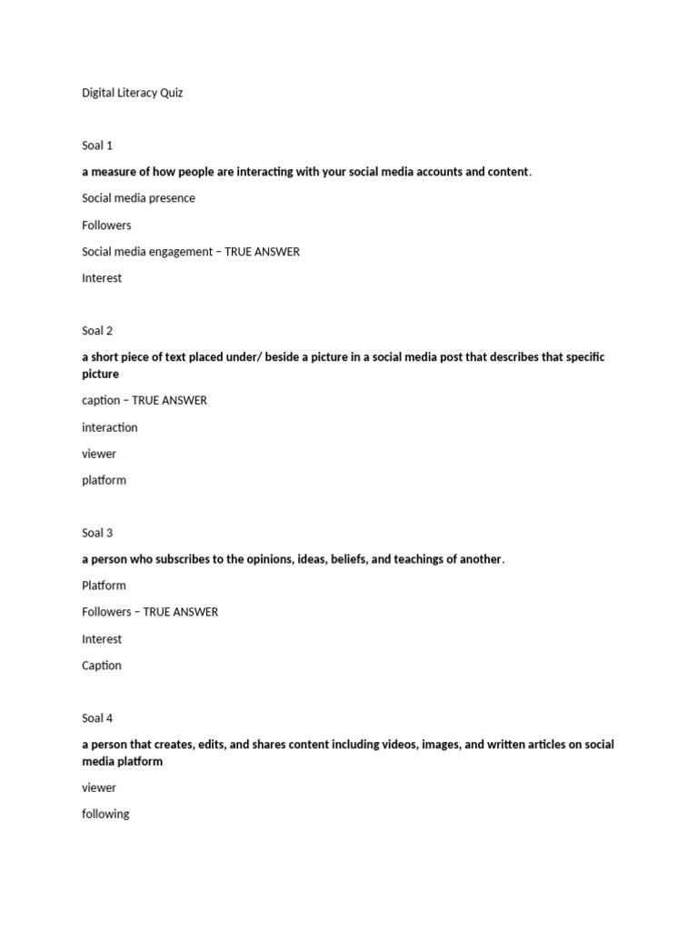 Digital Literacy Quiz | PDF