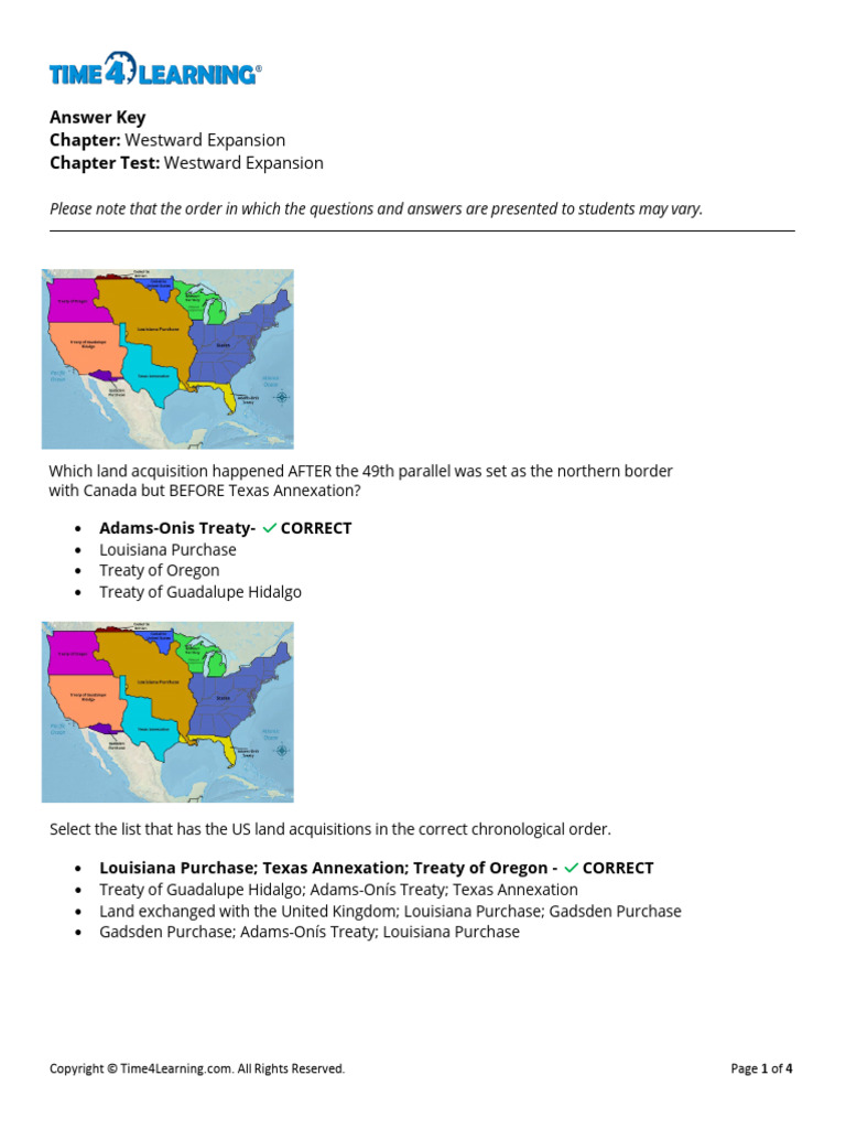 Westward Expansion Westward Expansion Chapter Test Answer Key (1) | PDF