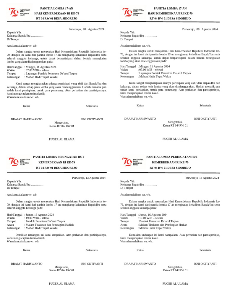 Panitia Lomba 17 RT 04 | PDF