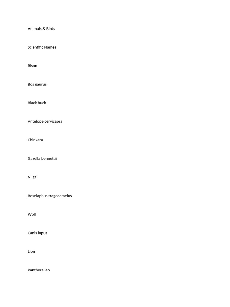 Animals Botanical Names | PDF