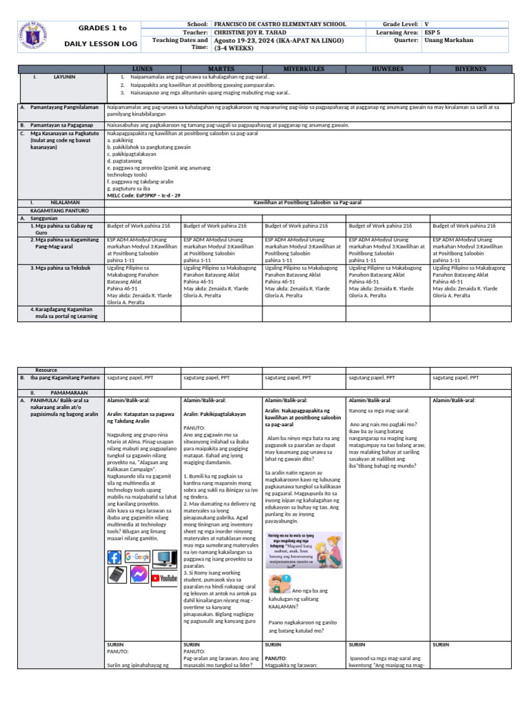 DLL - Esp 5 - Q1 - W4 | PDF