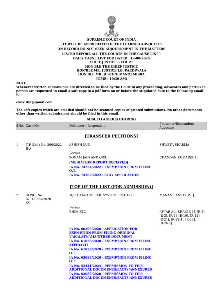 (Transfer Petitions) : Versus | PDF