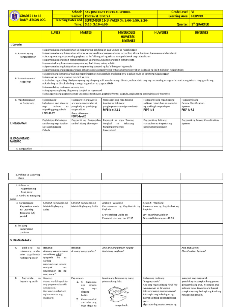 DLL - Filipino 6 - Q1 - W3 | PDF