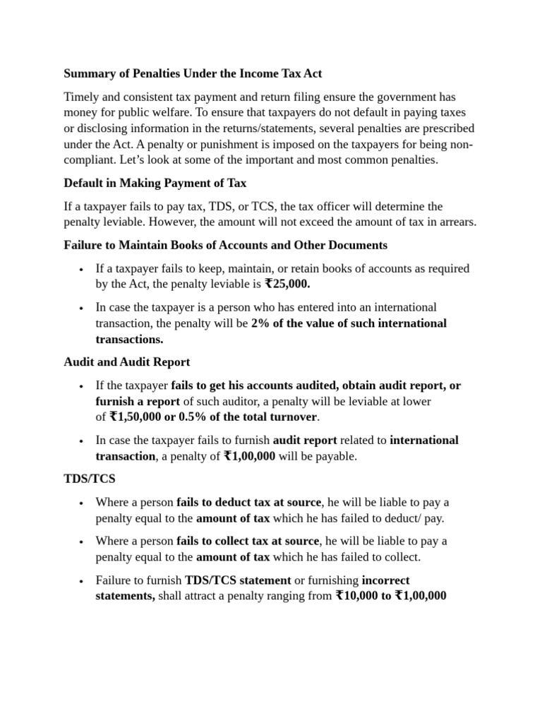 Summary of Penalties Under The Income Tax Act | PDF | Taxes | Cheque