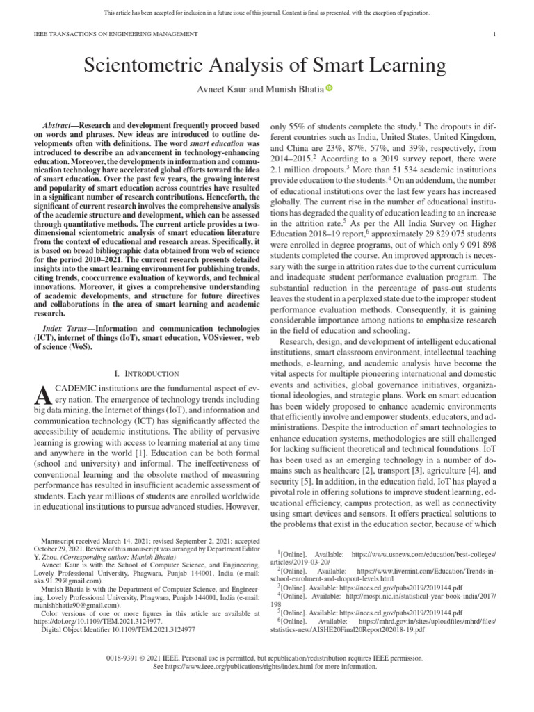 Scientometric Analysis of Smart Learning | PDF