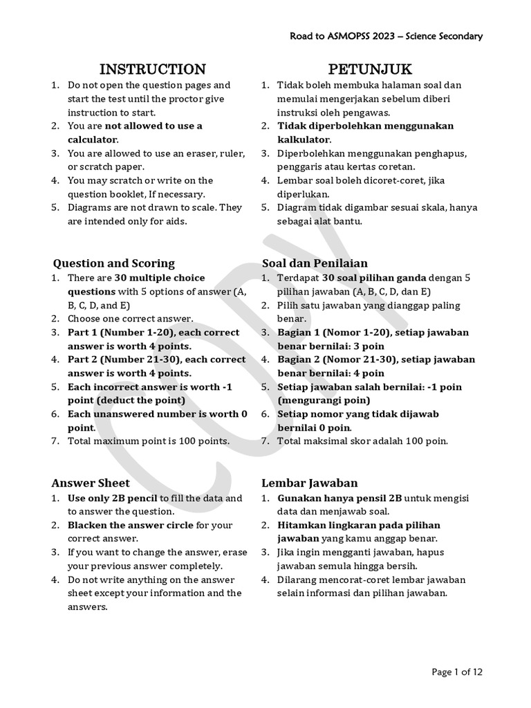 Pastpaper Road To ASMOPSS 2023, Science Secondary | PDF