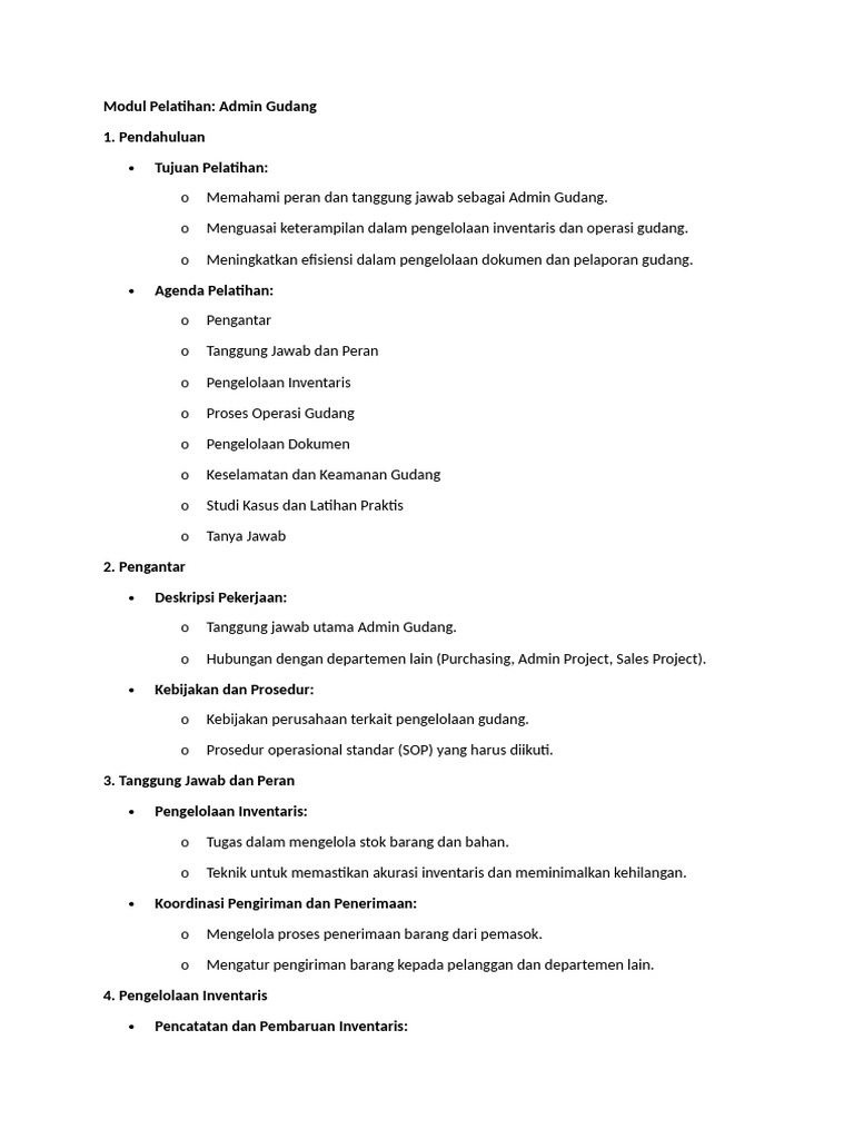 Modul Training Admin Gudang | PDF