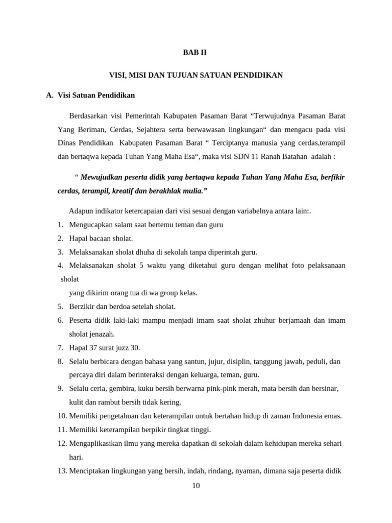 Bab Ii Visi Misi Dan Tujuan Satuan Pendidikan Kosp 2024 | PDF