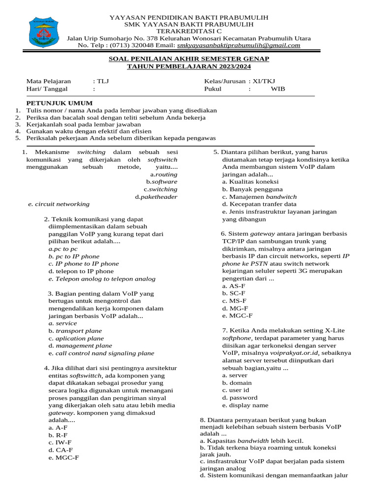 Soal TLJ Xi TKJ | PDF