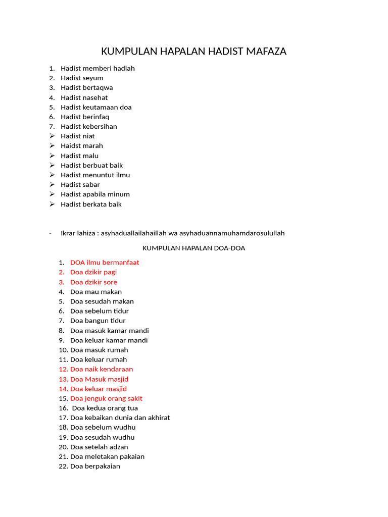 Kumpulan Hapalan Hadist Mafaza | PDF