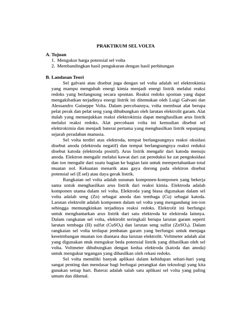 Modul Praktikum Sel Volta | PDF
