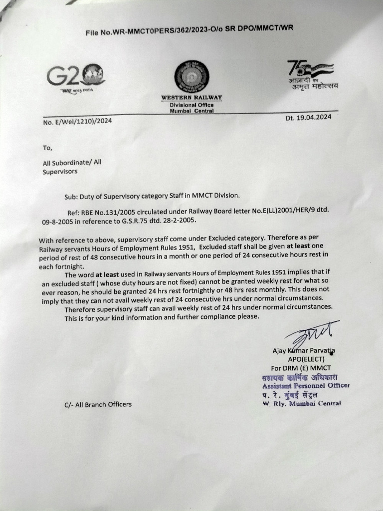 Weekly Rest For Supervisory Staff | PDF