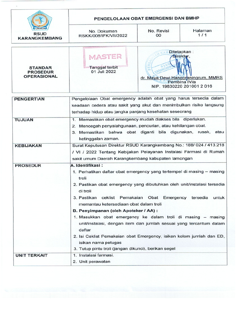 Sop Pengelolaan Obat Emergensi Dan BMHP | PDF