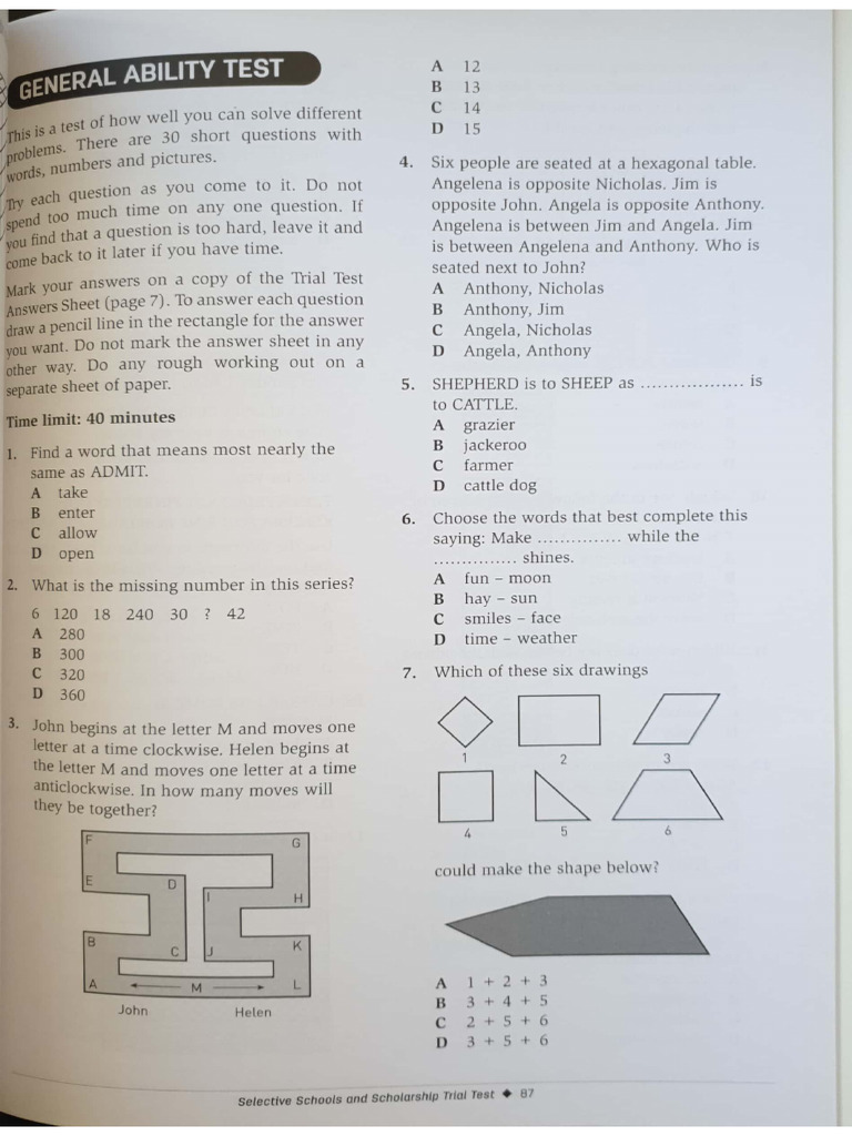 Year 5-6 Selective Schools and Scholarship Tests - GA 40mins | PDF