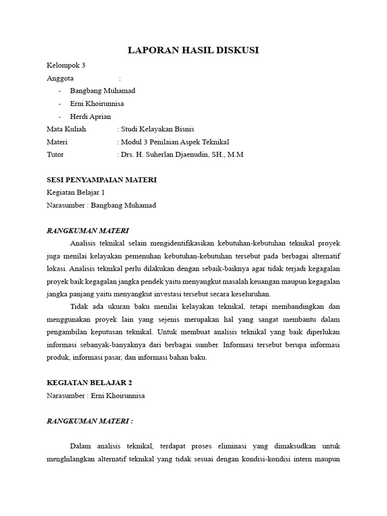 LAPORAN HASIL DISKUSI KELOMPOK 3 | PDF