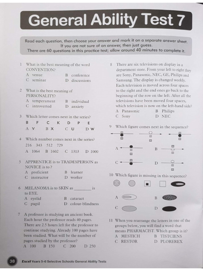 Years 5-6 Selective Schools General Ability Tests - Test7 | PDF