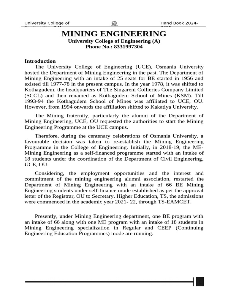 Mining Handbook (2024-25) | PDF