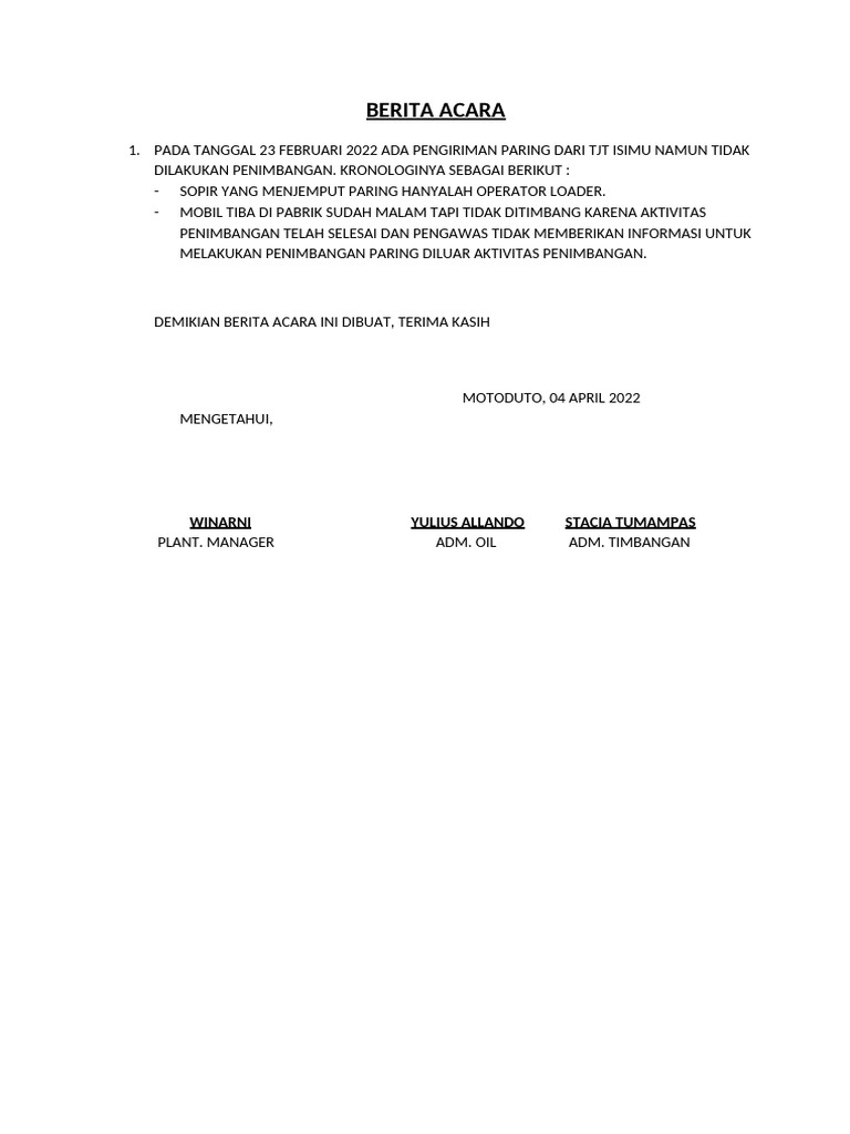 Berita Acara-1 | PDF