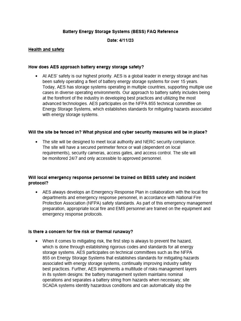 BESS FAQ Reference - Updated 4 11 23 | PDF