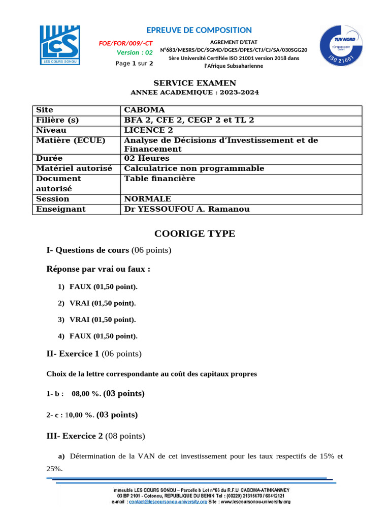 Corrigé Type Partiel - LCS - 2024 - NORMALE - 121018 | PDF
